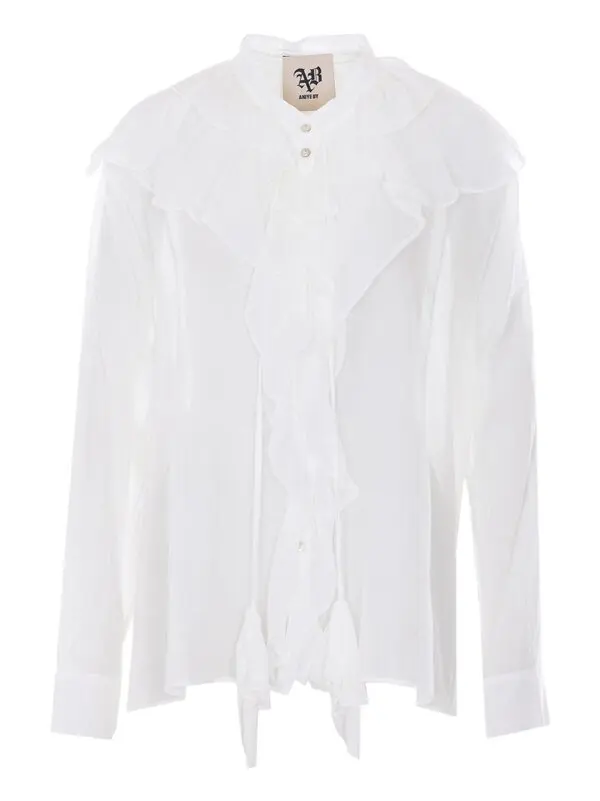 ANIYE BY Ruffled Long-sleeve Shirt With Decorative Charms - White