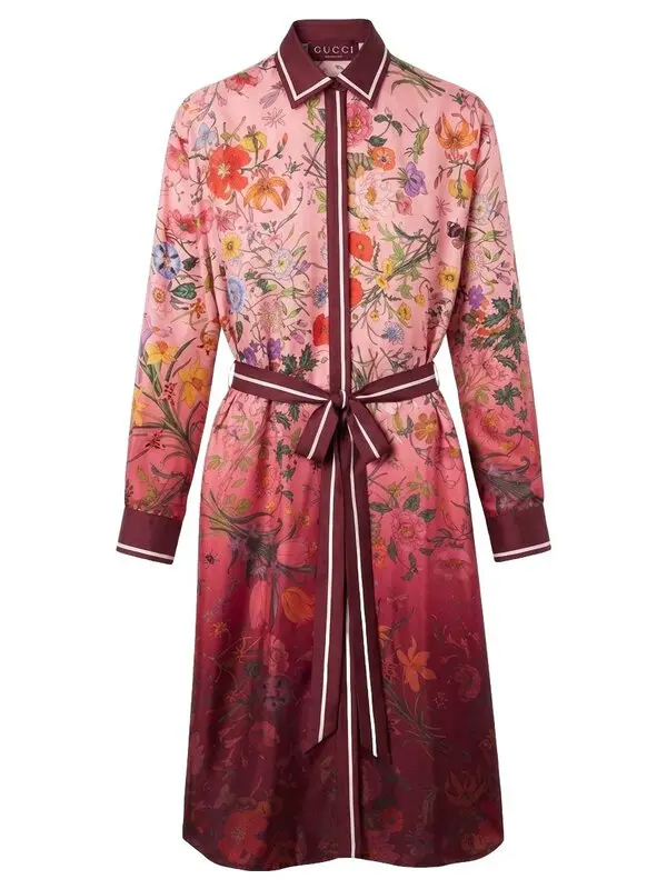 Gucci Printed Silk Twill Shirt Dress - Pink And Gucci Rosso Ancora Red