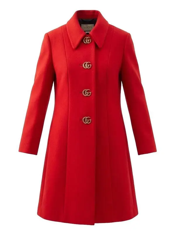Gucci Double G Button Collared Coat - Red