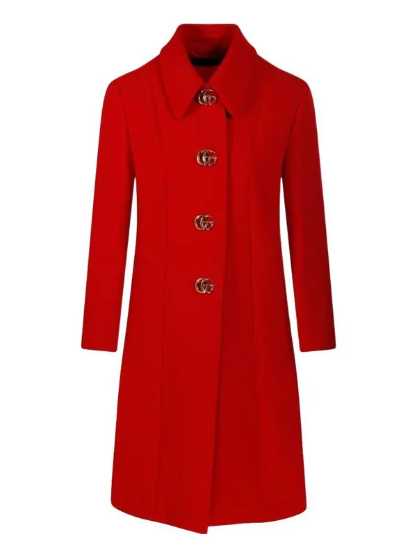 Gucci Double G Button Collared Coat - Red