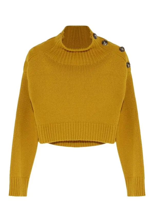 YVES SALOMON High-collar Cropped Sweater With Button Detail - Brown