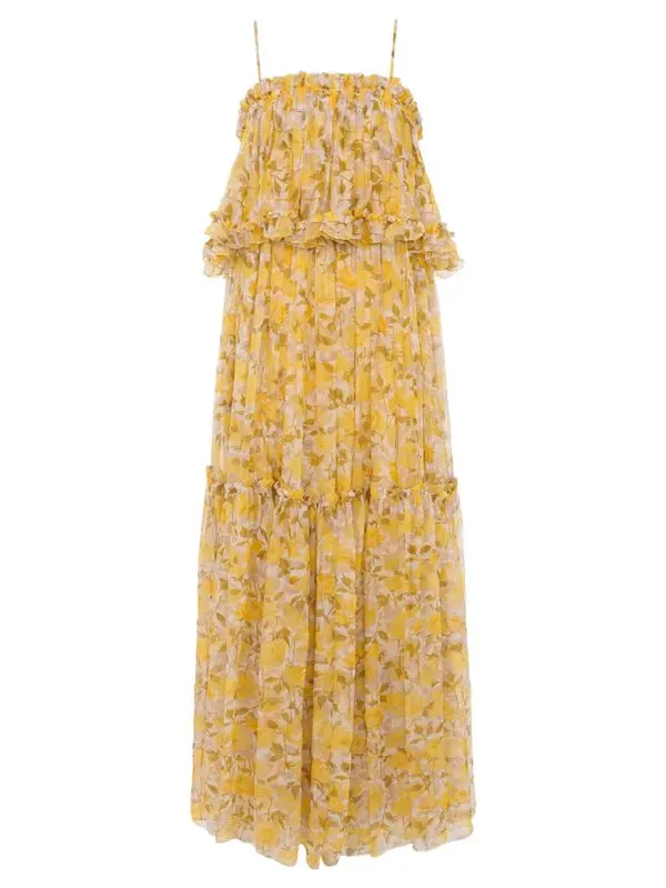 Chloé Spaghetti Strap Tiered Maxi Dress - White-yellow