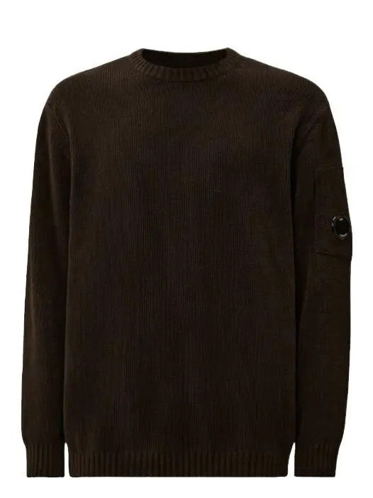 C.P. COMPANY Chenille Crew Neck Knitwear With Lens Detail - Black