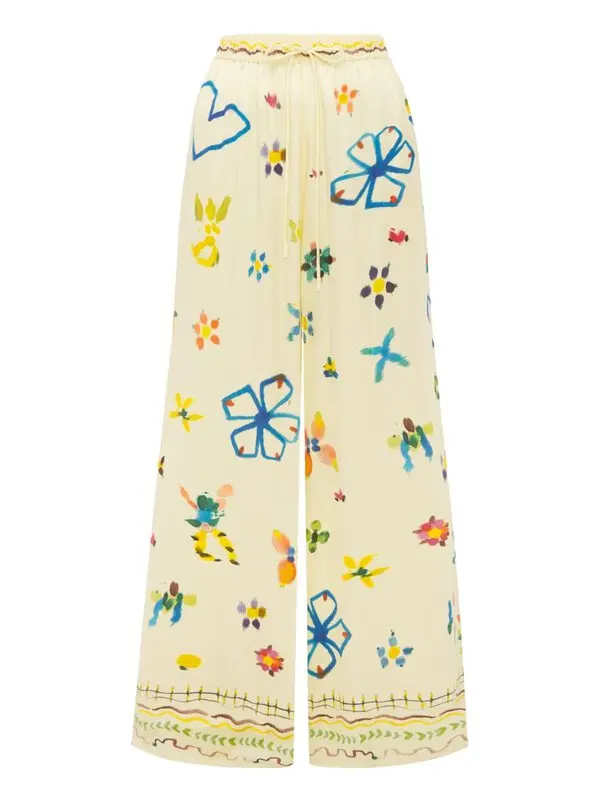 ALEMAIS Sidi Silk Printed Wide Leg Trousers - Nude