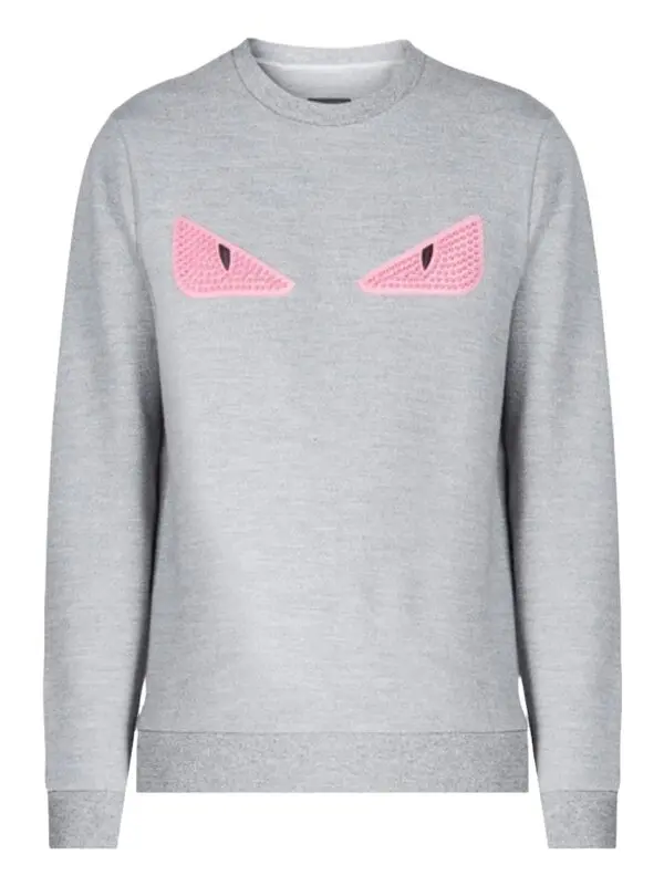 Fendi Woolen Round Neck Sweater With Eye Pattern - Gray