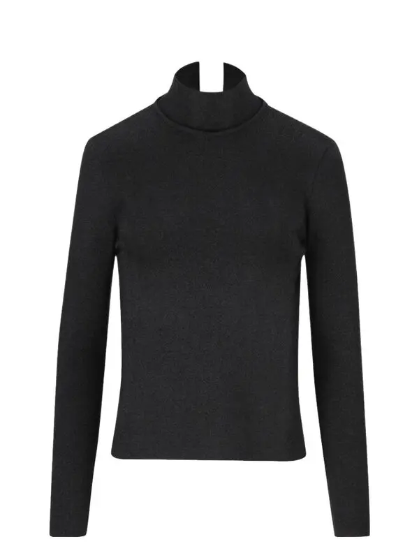 Fendi Long Sleeve Vertical Collar Sweater With Back Tie - Black