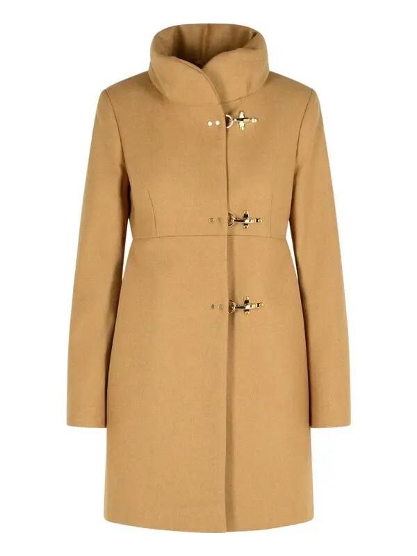FAY Hook-closure Wool Coat - Nude