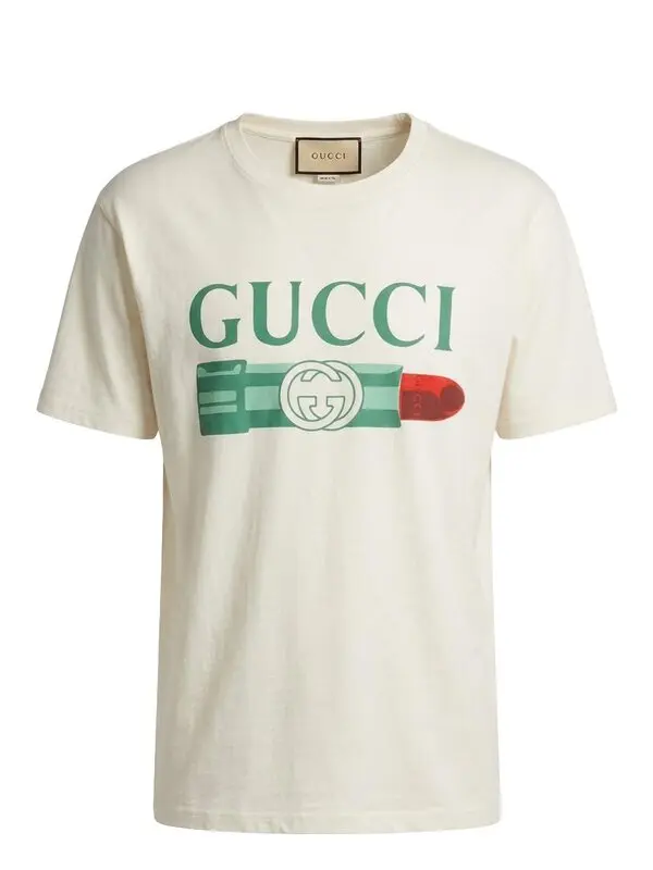 Gucci Lipstick Print Cotton T-shirt - Off White