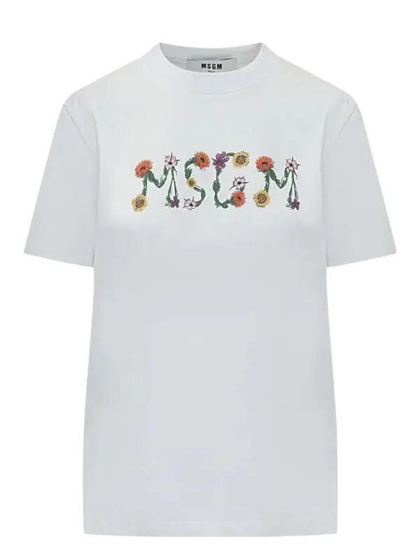 MSGM Logo Printed Crewneck T-shirt - White