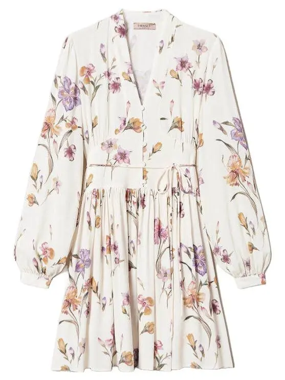 TWINSET Floral Print V-neck Mini Dress - Multi-color