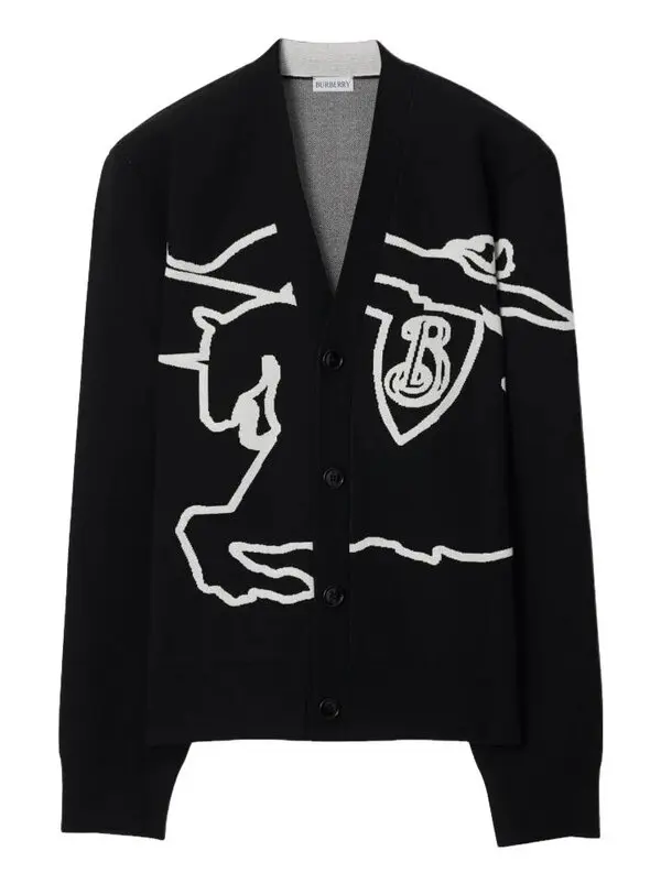 Burberry Ekd Intarsia-knit V-neck Cardigan - Black/chalk White