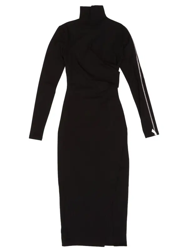 Attico High Neck Zip Detailed Midi Dress - Black