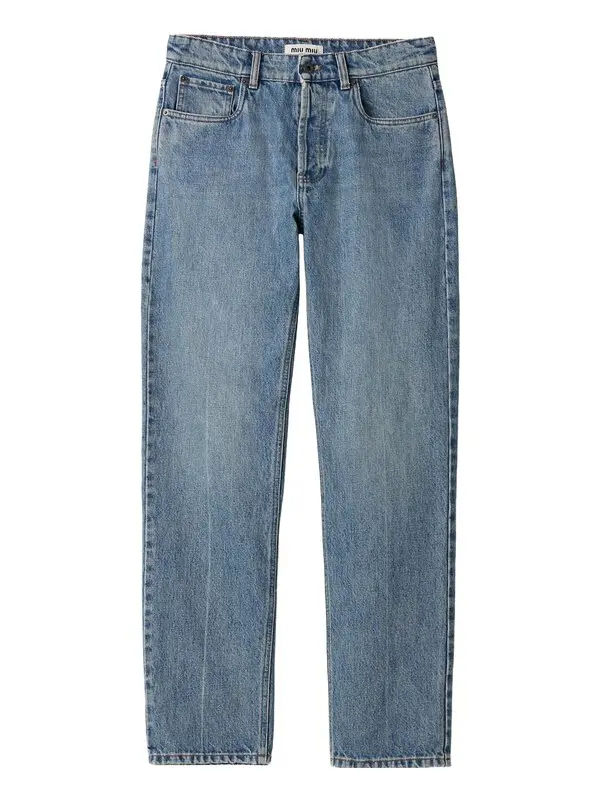 Miu Miu Logo Embroidered Straight-leg Jeans - Blue
