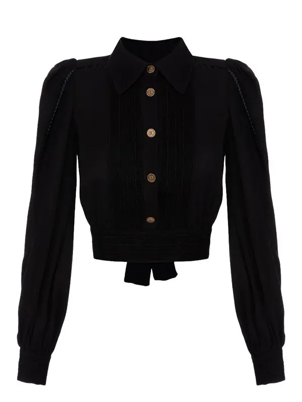 Elisabetta Franchi Puff-sleeved Cropped Blouse - Black