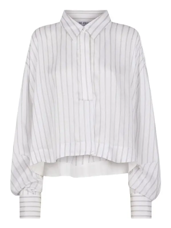 Attico Striped Crop Long Sleeve Shirt - White