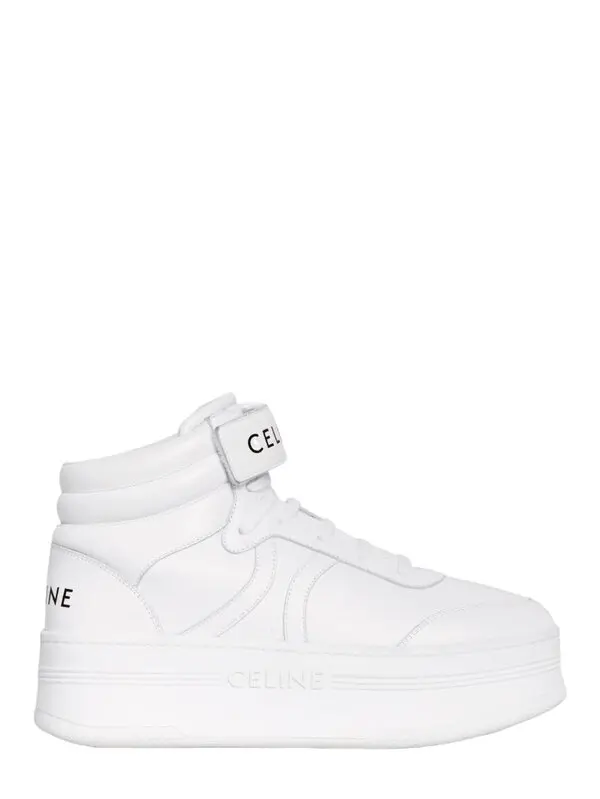 Celine Mid Block Sneakers With Velcro And Wedge In Calfskin - Optical White