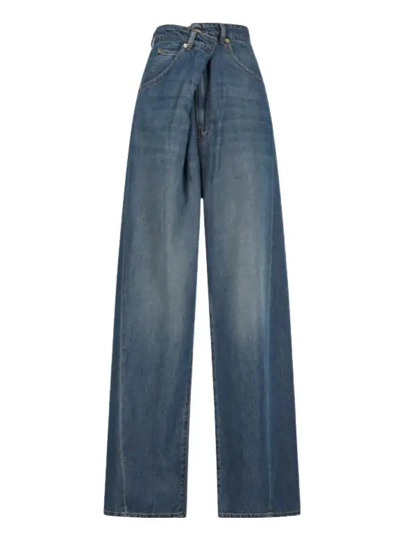 DARKPARK Ines Foldover Wide Leg Jeans - Blue