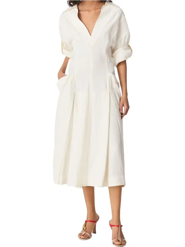 Bottega Veneta Embellished V-neck Midi Dress - Chalk Color