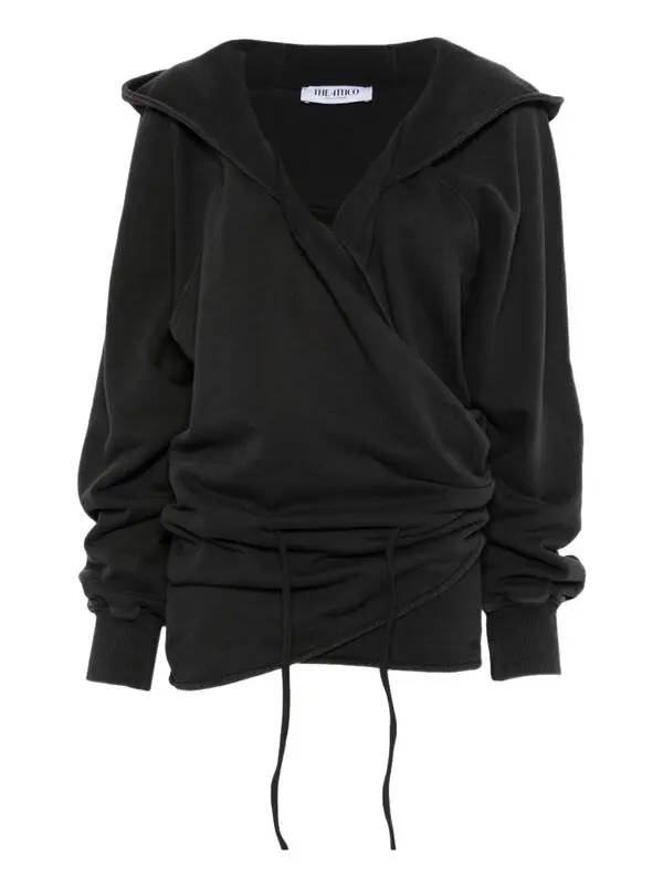 Attico The Wrap Hooded Sweatshirt Dress - Black