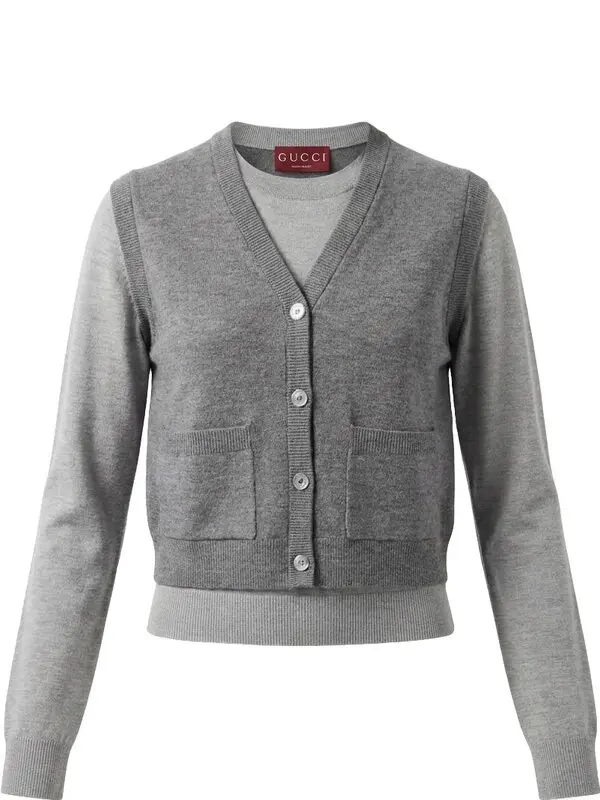 Gucci V-neck Vest Overlay Knit Sweater - Grey