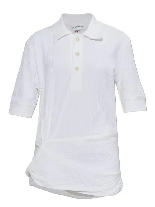 Victoria Beckham Short Sleeve Polo Shirt With Draped Detailing - White