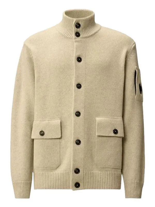 C.P. COMPANY High-neck Logo Cardigan - Nude