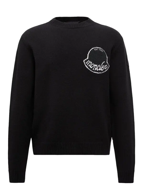 Moncler Embroidered Logo Crew Neck Sweater - Black