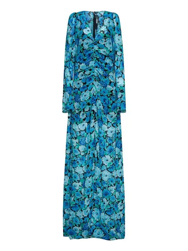 ROTATE BY BIRGER CHRISTENSEN Ibiza Long Floral Chiffon Dress - Blue