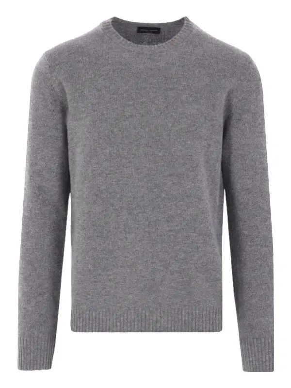 ROBERTO COLLINA Round Neck Knitted Sweater With Lace Trim - Gray