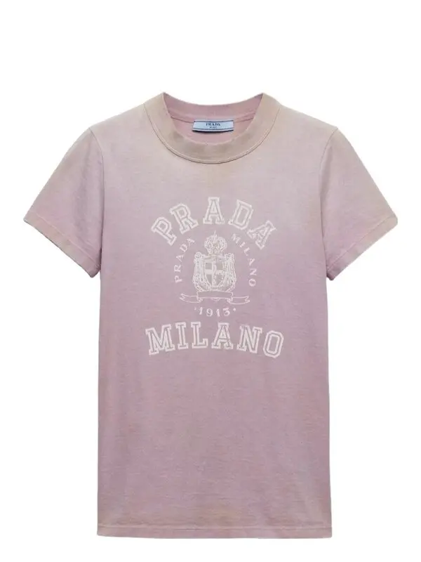 Prada Logo Printed Crewneck T-shirt - Mauve