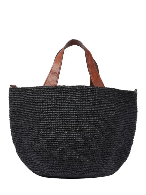 IBELIV Mirozy Woven Tote Bag With Drawstring And Detachable Shoulder Straps - Black