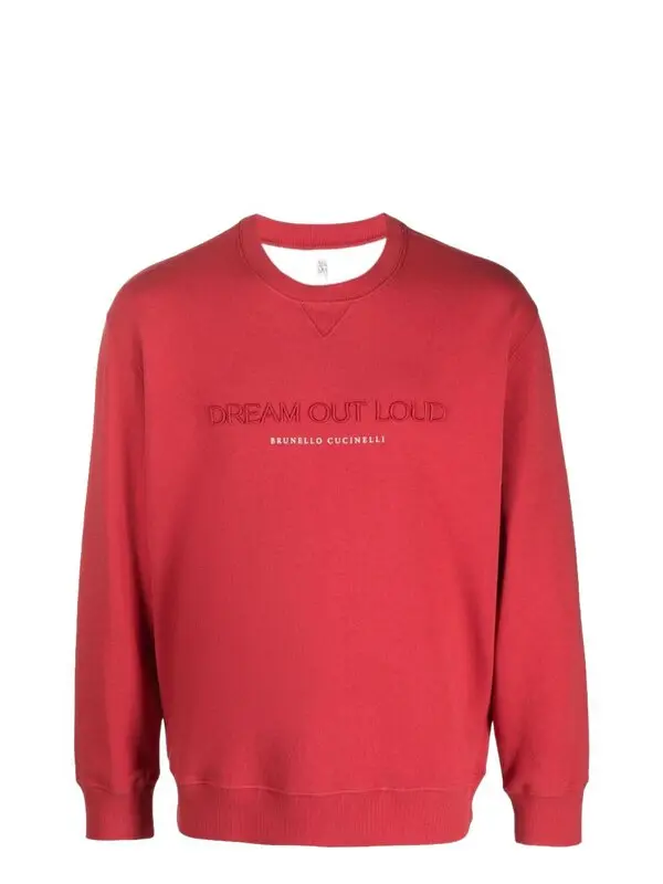 Brunello Cucinelli Crewneck Sweatshirt With Embroidered Logo - Red