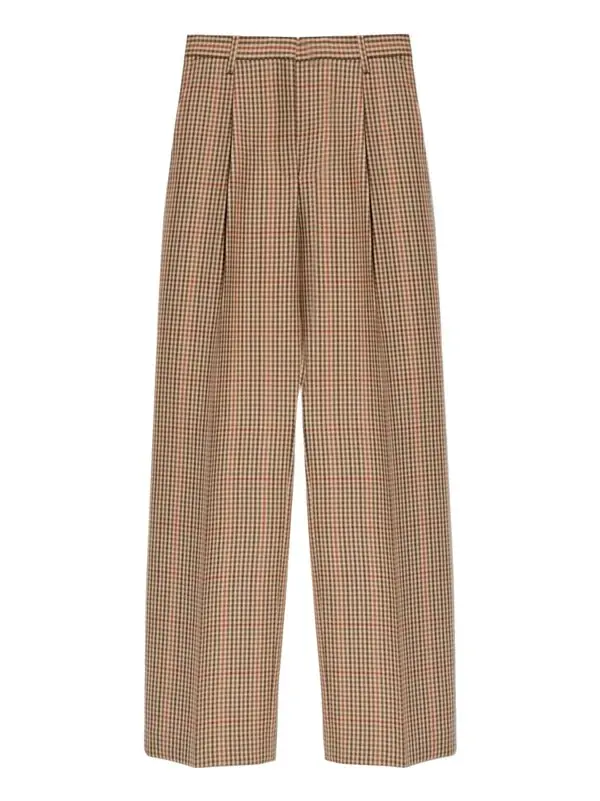 Dries Van Noten Plaid Wide-leg Trousers - Beige