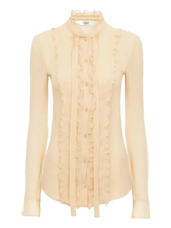 Chloé Ruffled Silk Blouse With Lace Accents - Light Sand Color