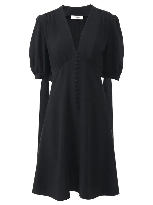 Chloé V-neck Puff Sleeve Mini Dress - Black