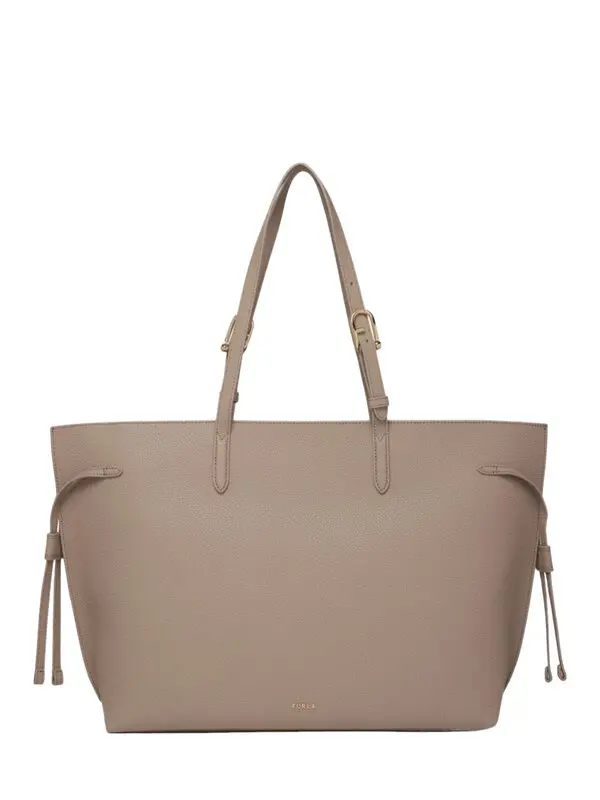 Furla Logo Lettering Drawstring Shoulder Bag - Nude