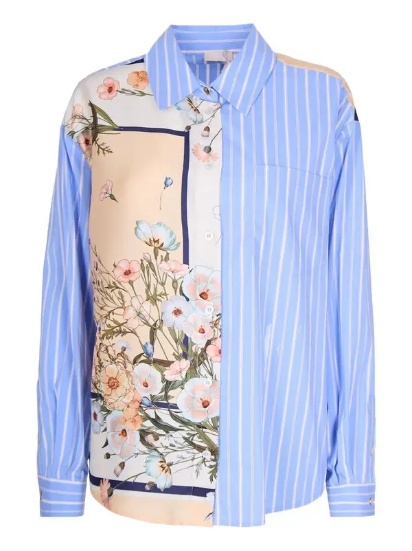 Liu Jo Striped Regular Fit Shirt With Floral Print - Blue