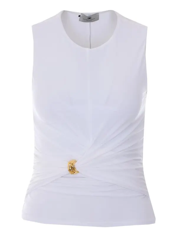 Elisabetta Franchi Sleeveless Jersey Top With Jewel Detail - White