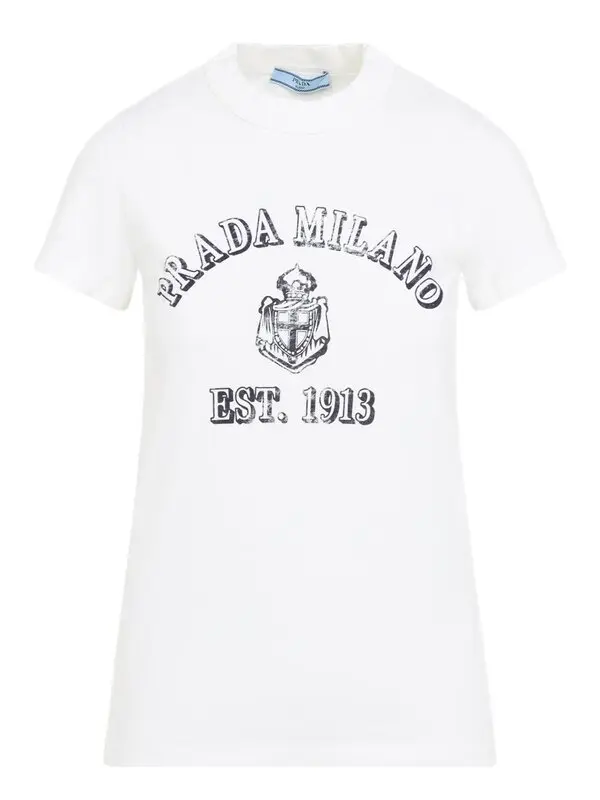 Prada Logo Printed Short Sleeve T-shirt - White