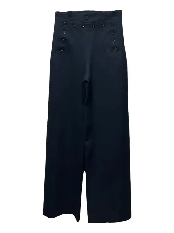 BODE Wool Wide-leg Pants With Button Detailing - Black