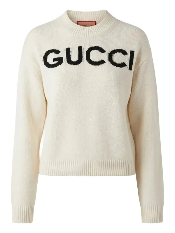 Gucci Logo Intarsia-knit Crewneck Jumper - Ivory