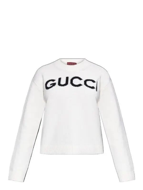 Gucci Logo Intarsia-knit Crewneck Jumper - Ivory