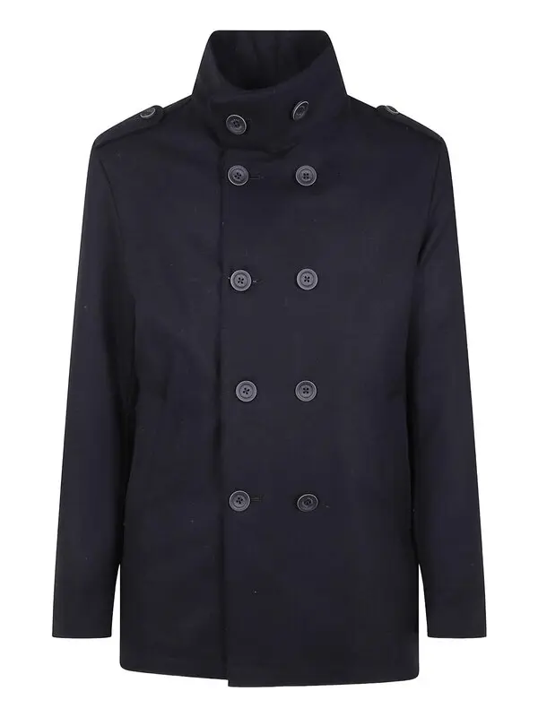 Herno Double-breasted High Collar Coat - Black