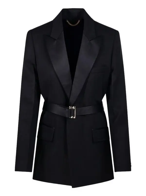 Victoria Beckham Belted Blazer With Gold Chain Detail - Black