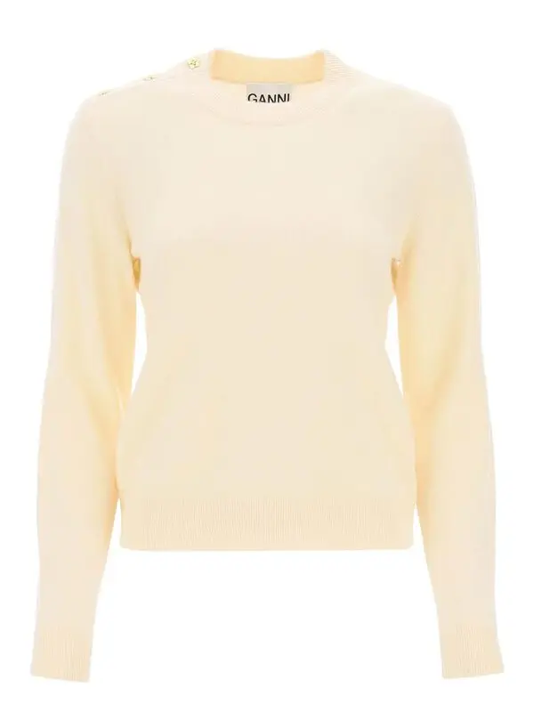 GANNI Ribbed Crew Neck Pullover - Nude