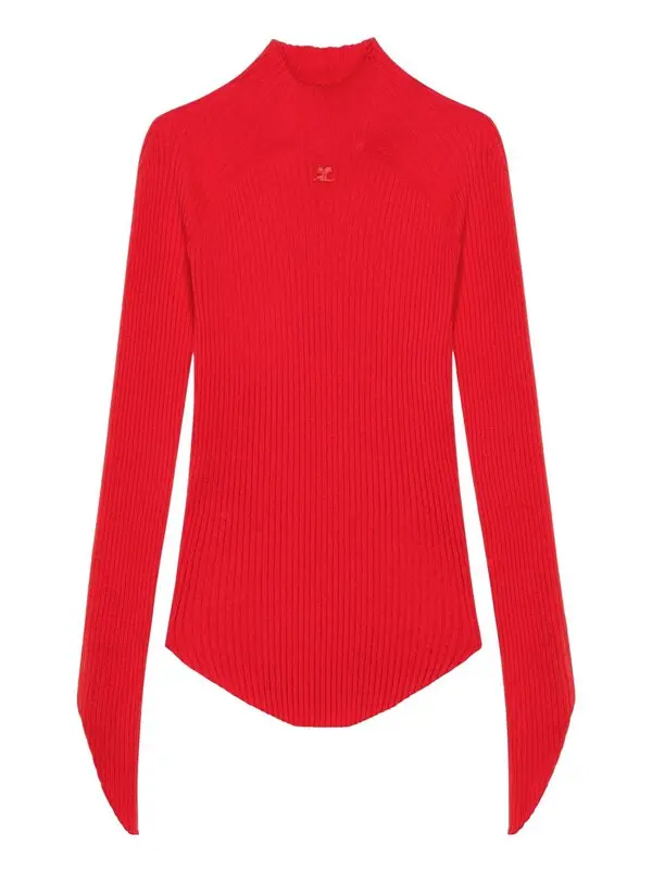 COURREGES High-neck Ribbed-knit Jumper - Red