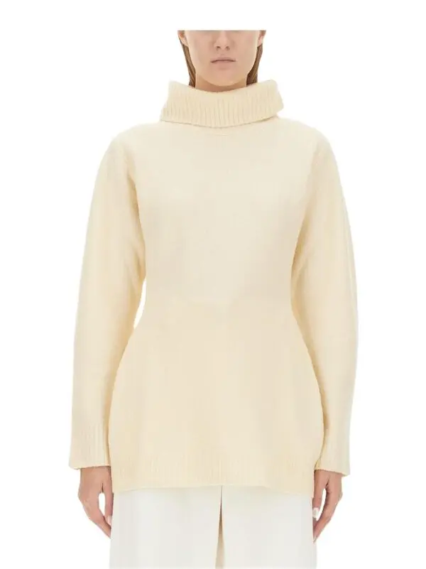 JIL SANDER Back Cut-out Turtleneck Knit Sweater - Nude