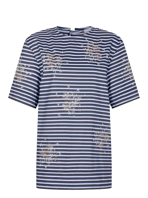 Rabanne Striped T-shirt With Hot-melt Embroidery And Bow Fastening - White/blue