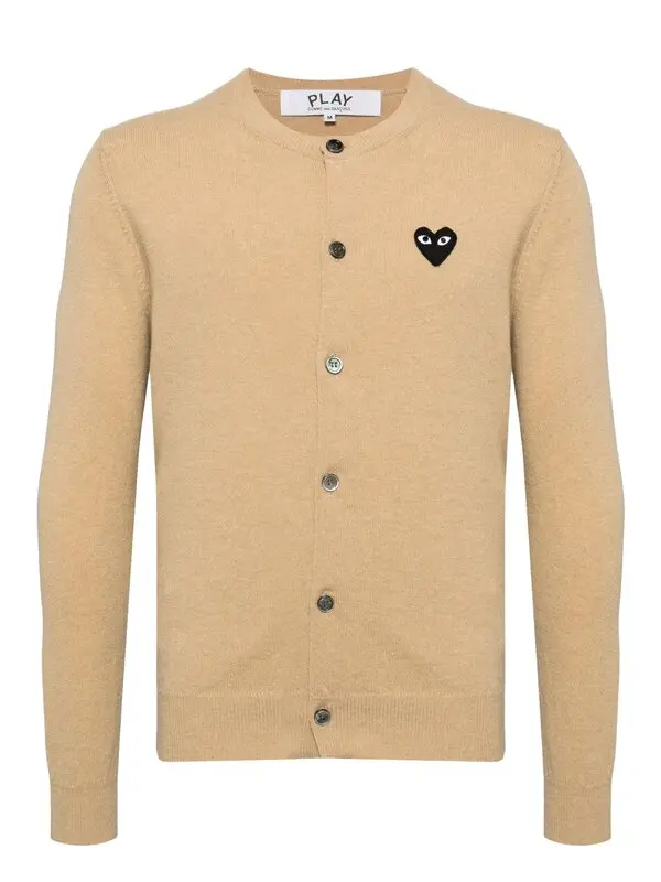 Play Comme Des Garcon Heart Patch Crewneck Cardigan - Camel Brown
