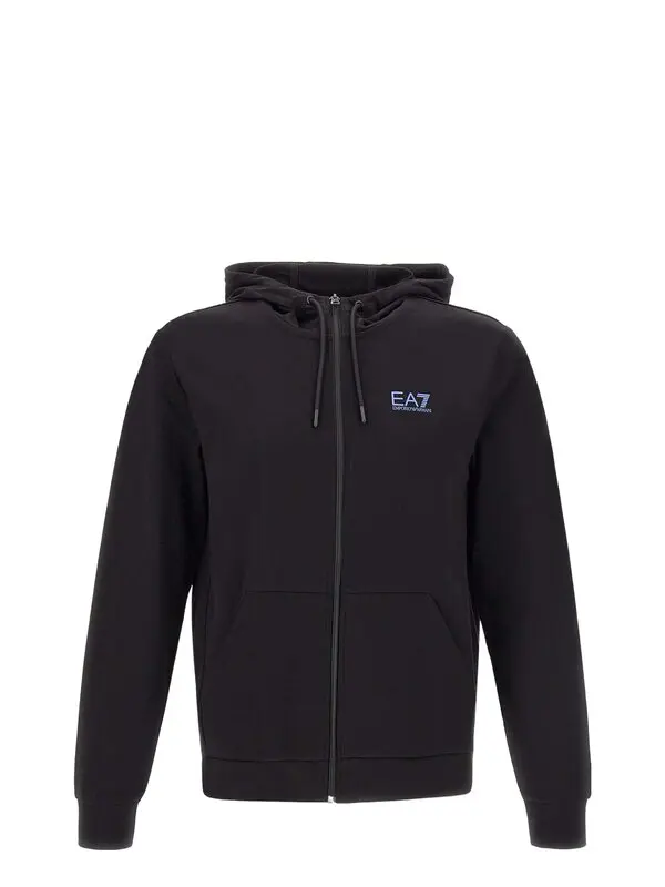EA7 Full Zip Hoodie With Logo Detail - Black